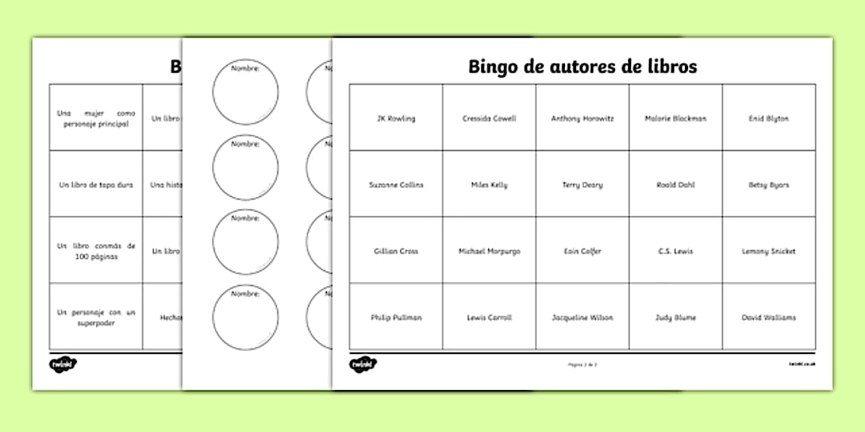 Bingo de autores de libros
