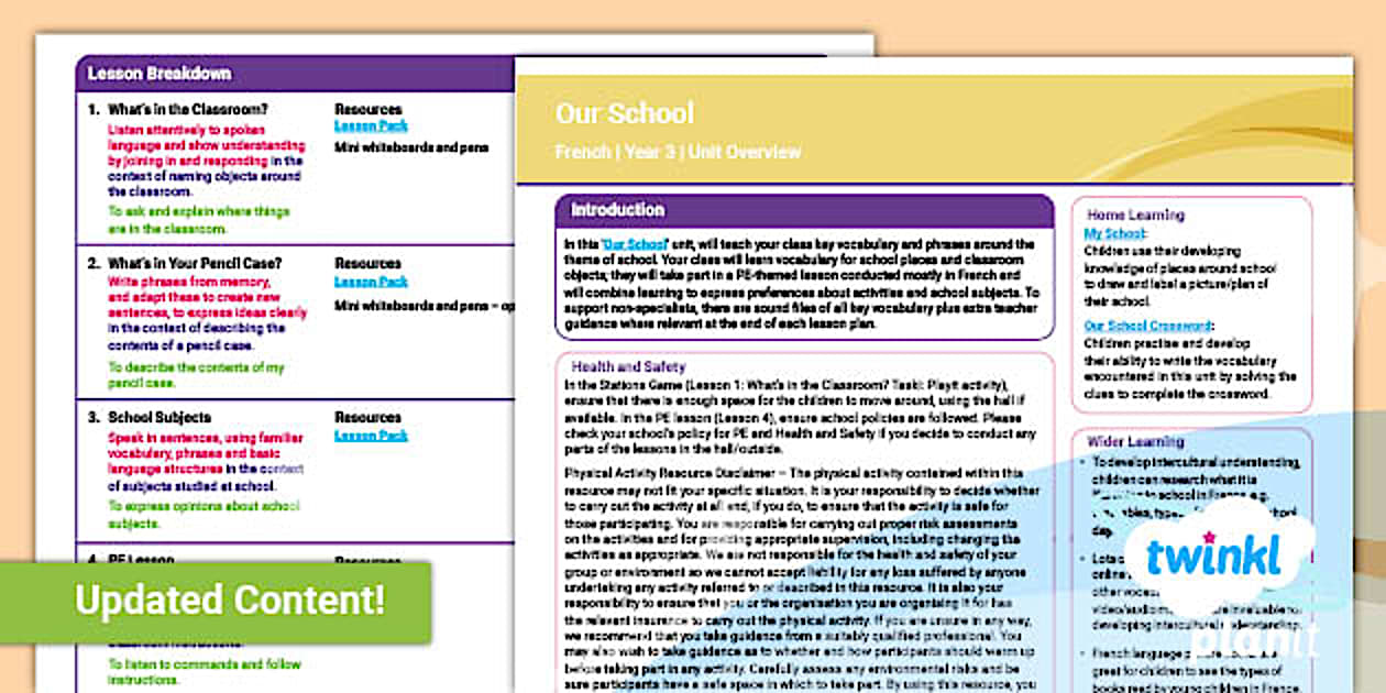 French: Our School Year 3 Planning Overview - Twinkl