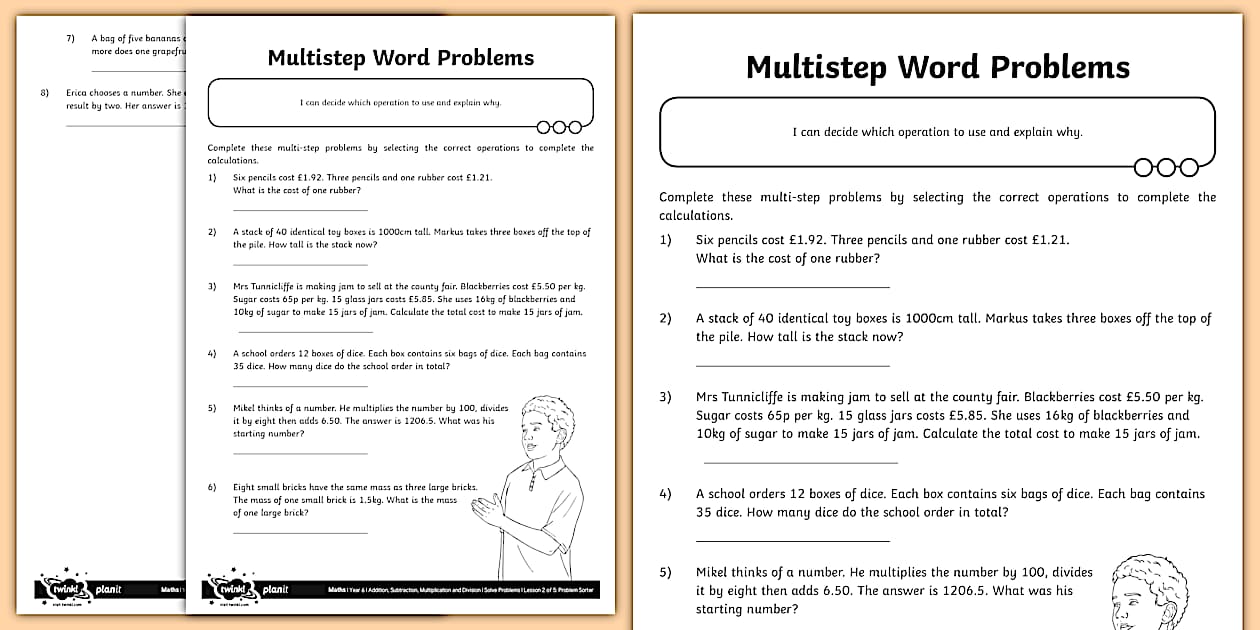 Multi-Step Maths Word Problems Year 6 Worksheet - Twinkl
