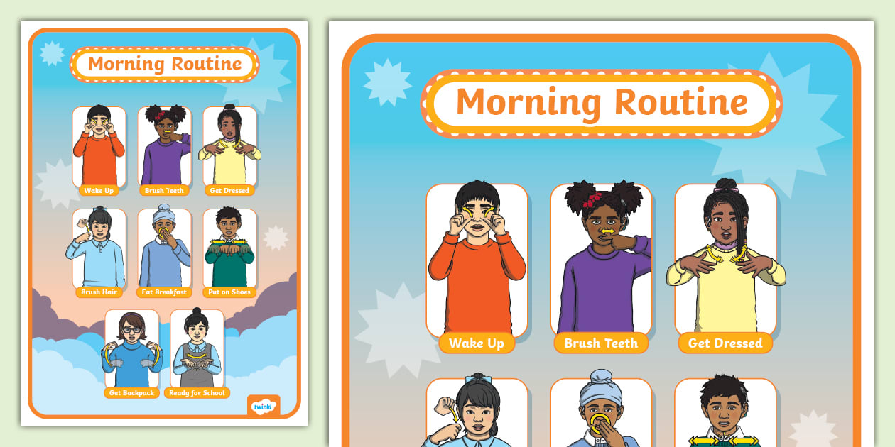 Morning Routine Poster in SASL (teacher made) - Twinkl