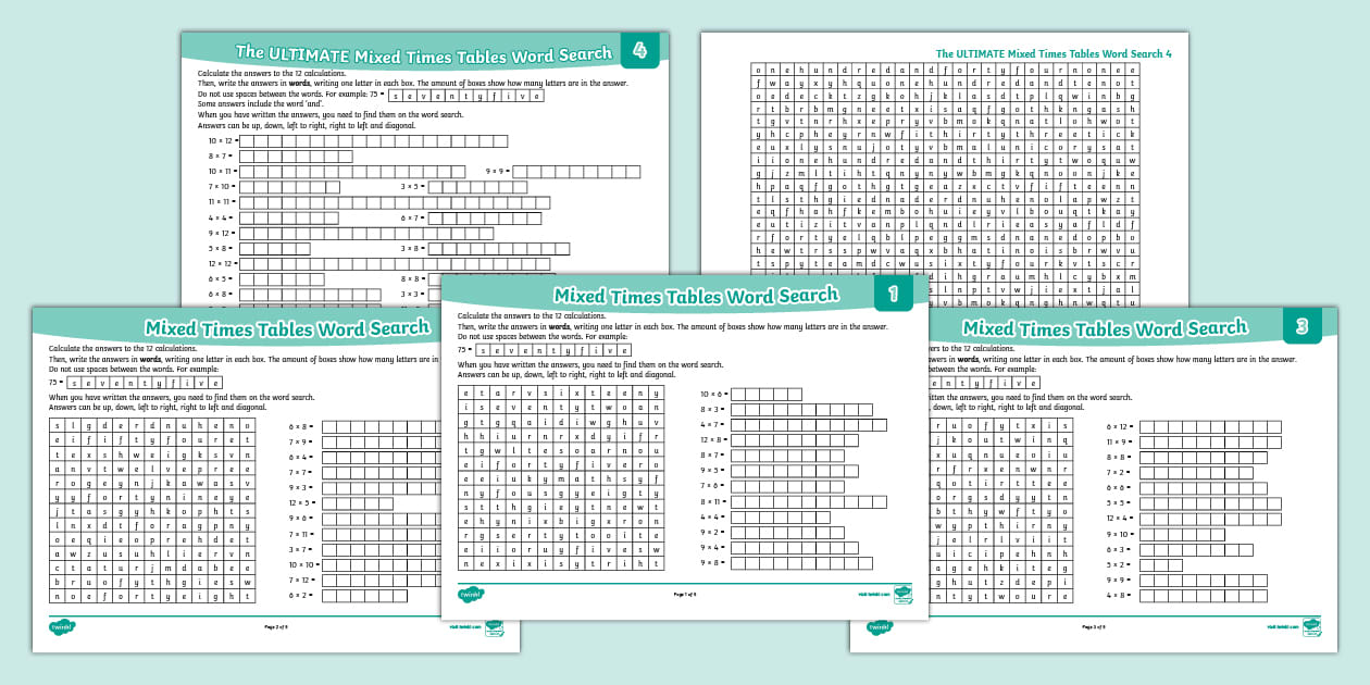 👉 KS2 Maths Mixed Times Tables Word Search Activity Sheets