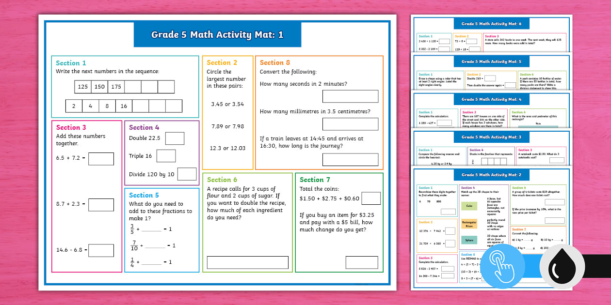 Grade 5 Summer Math Activity Mats (teacher made) - Twinkl