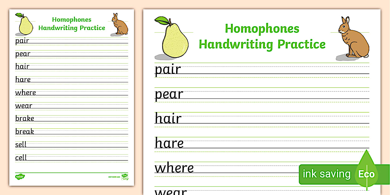 Homophones Handwriting Practice (Hecho por educadores)