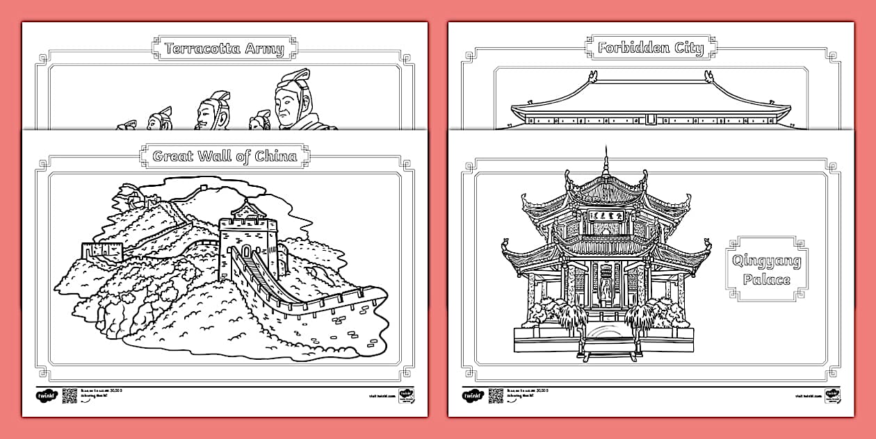 Chinese Landmarks Colouring Pages (teacher made) - Twinkl
