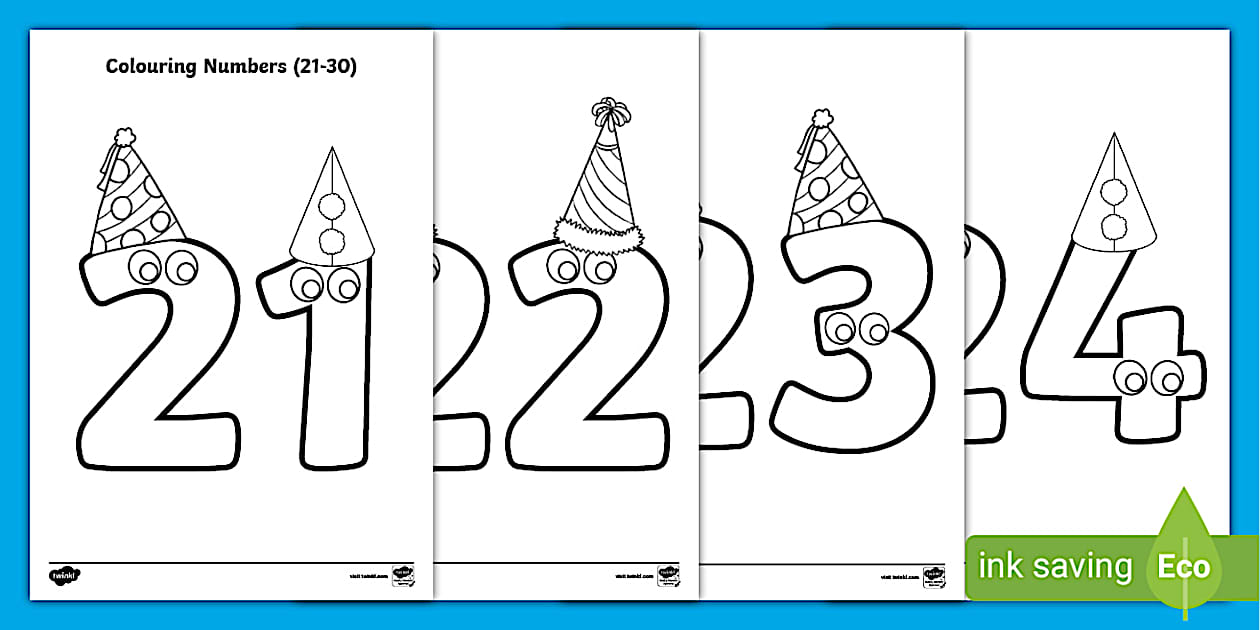 Colouring Pages Numbers 21 – 30 – Twinkl Resources