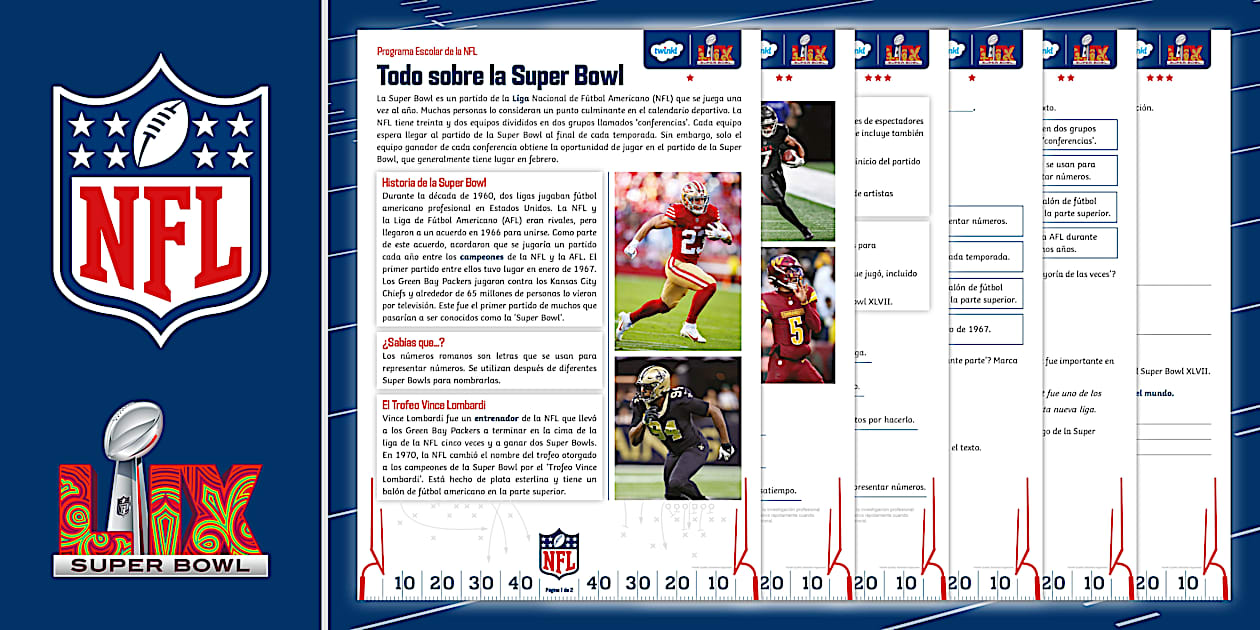 NFL: Comprensión lectora por niveles - La historia de la Super Bowl [Edad