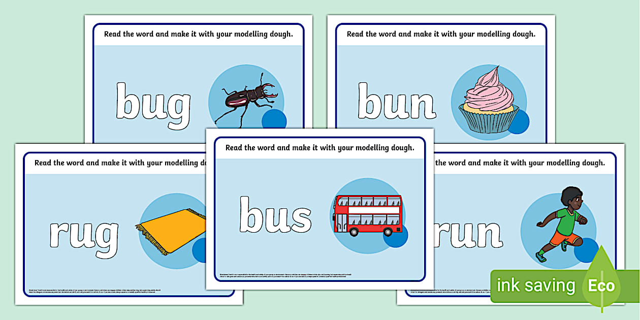 CVC Word Modelling Dough Mats (u) | Twinkl (teacher made)