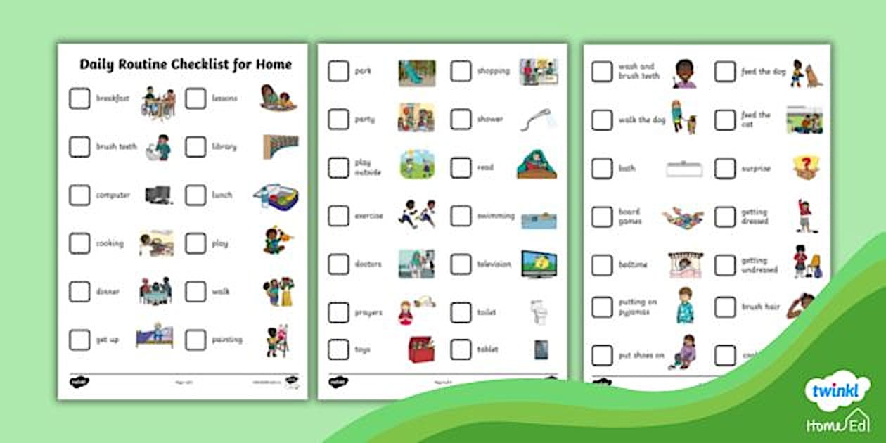 Daily Routine Checklist for Home (teacher made) - Twinkl