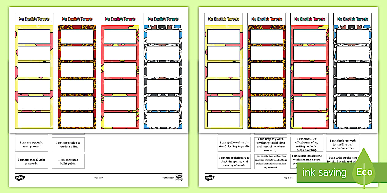 Editable Year 5 Writing Target Bookmarks (teacher made)
