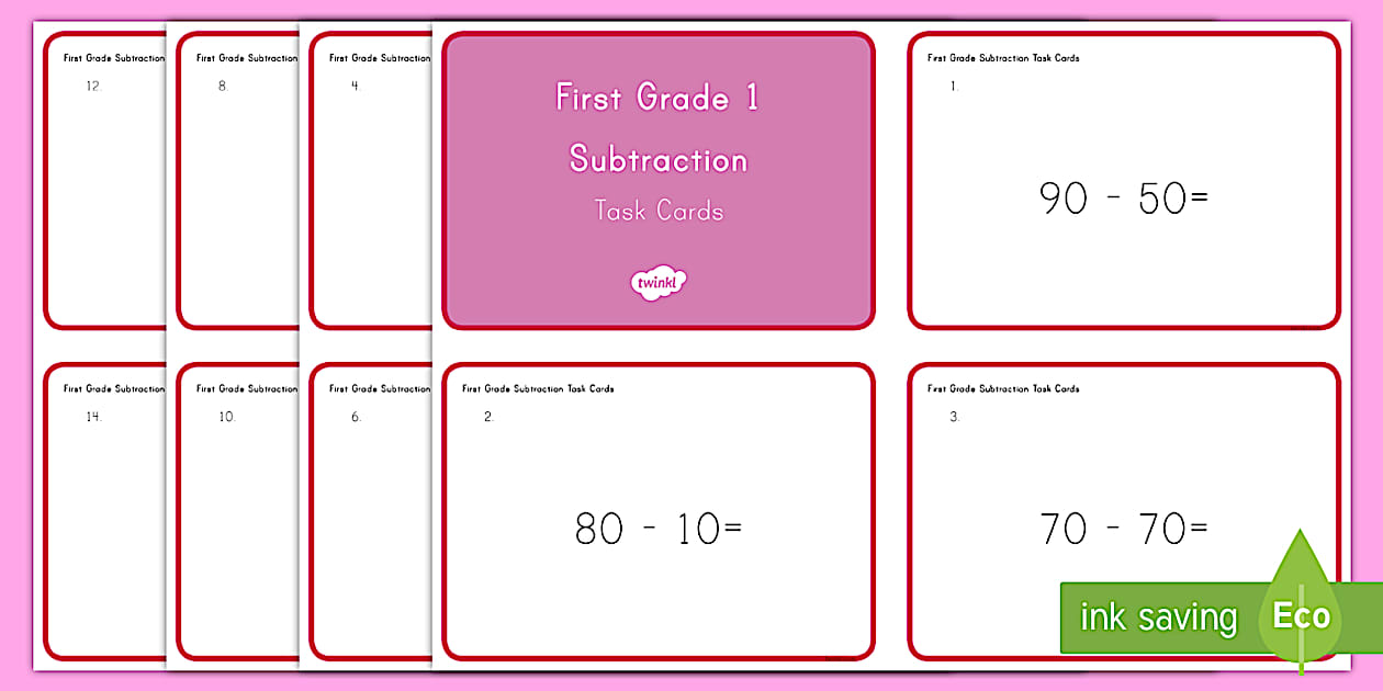 Editable First Grade Subtracting Multiples of 10 Task Cards