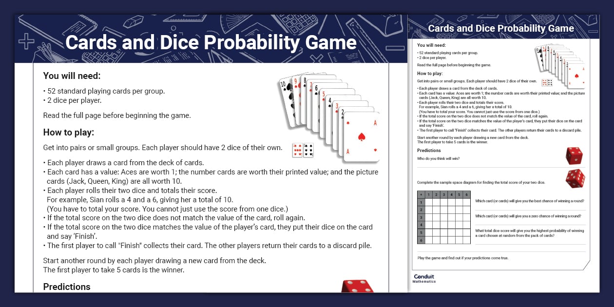 Cards and Dice Probability Game (teacher made) - Twinkl