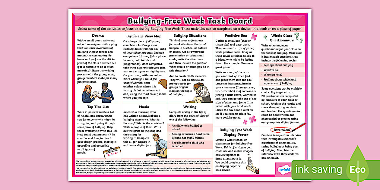 Bullying-Free Week Task Board (teacher made) - Twinkl