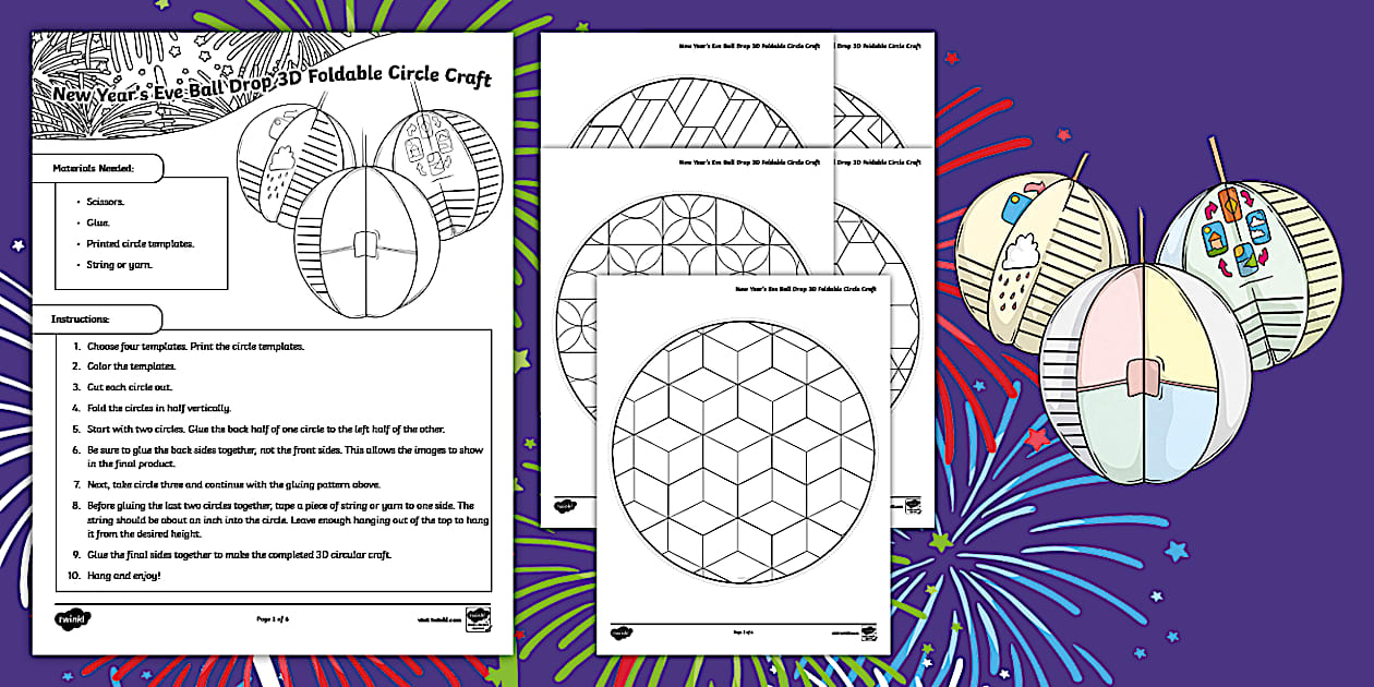 New Year's Eve Ball Drop 3D Foldable Circle Craft - Twinkl