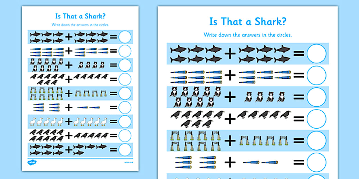 Is That a Shark? Up to 20 Addition Sheet (teacher made)