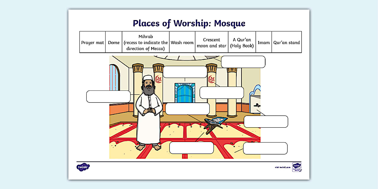 Places of Worship: Mosque Worksheet (Teacher-Made) - Twinkl