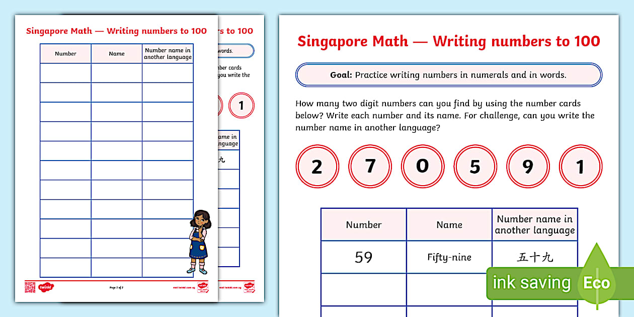 *Singapore Math -- Writing numbers to 100* (teacher made)