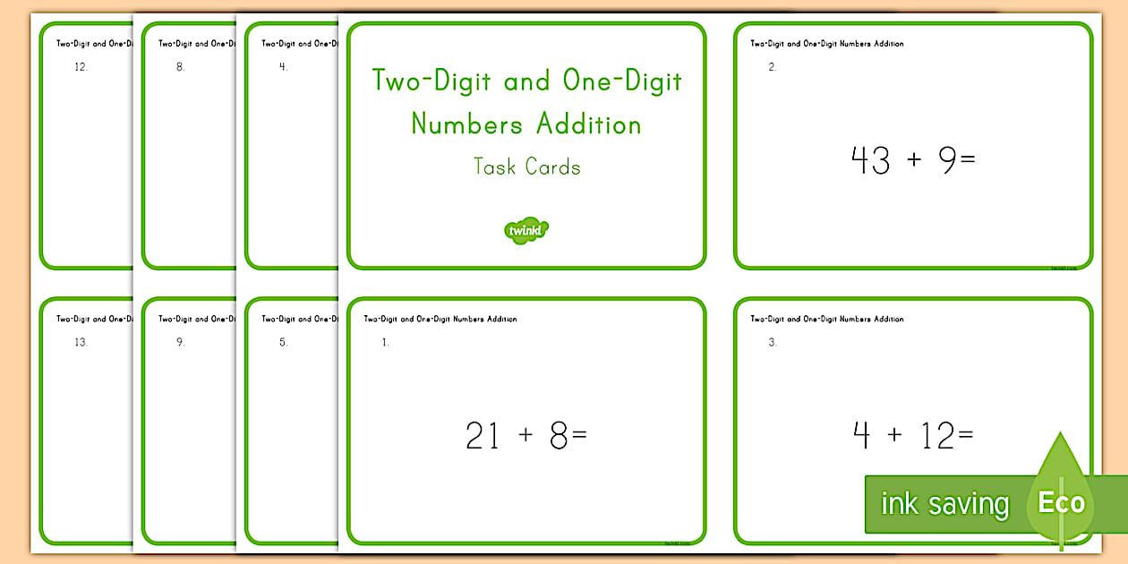 Two-Digit and One-Digit Addition Task Cards - Twinkl