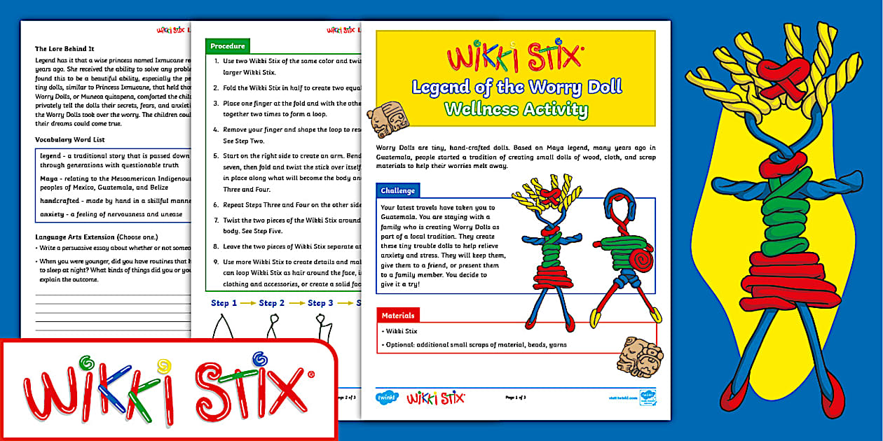 FREE! - Wikki Stix Legend of the Worry Doll Wellness Worksheet | Twinkl