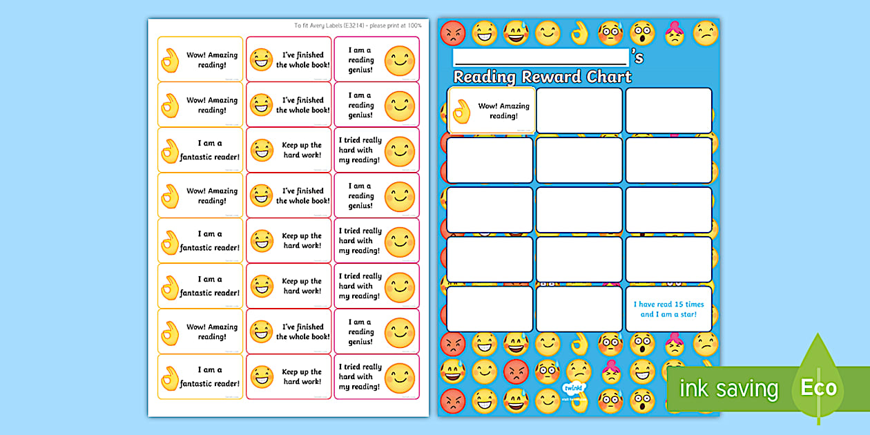 😊 Emoji Themed Reading Sticker Reward Chart - Twinkl