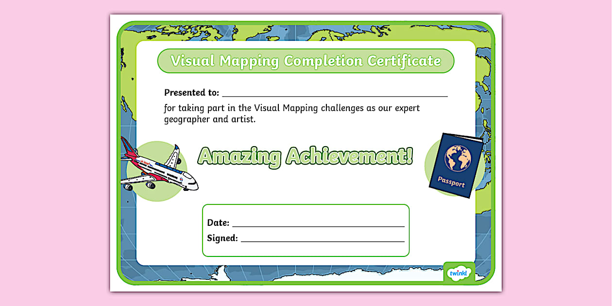 Mini IU Yr 1 Visual Mapping Completion Certificate - Twinkl