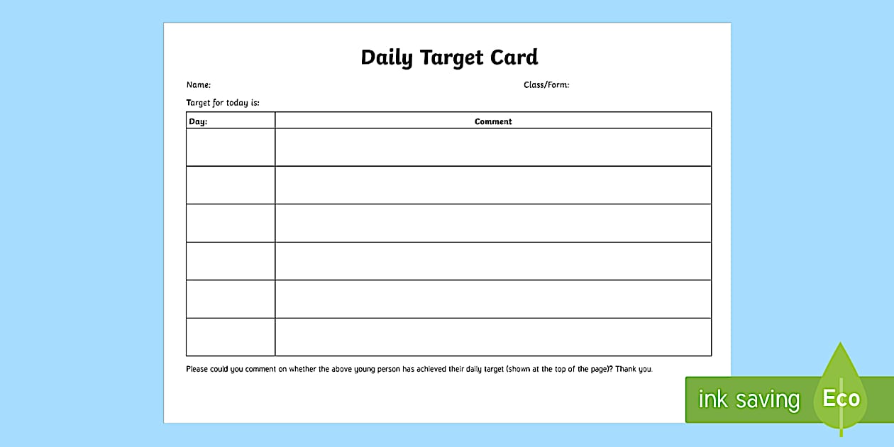 Daily Target Card Record (teacher made) - Twinkl