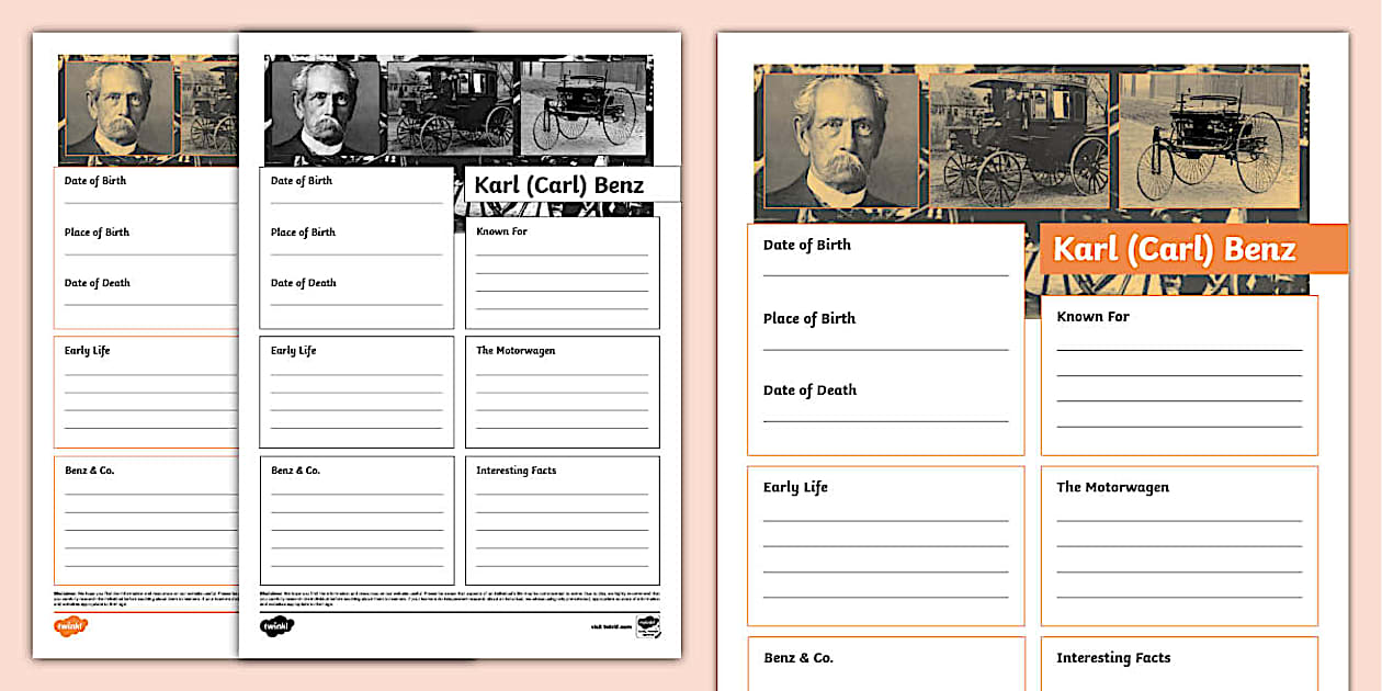 Karl (Carl) Benz Fact File Template (teacher made) - Twinkl