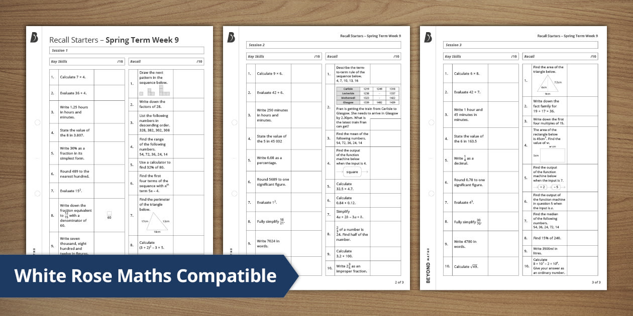👉 White Rose Maths Recall Starter Year 7 Spring Term Week 9