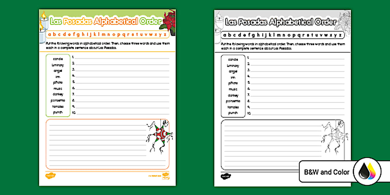 Las Posadas Alphabetical Order Activity for 1st-2nd Grade