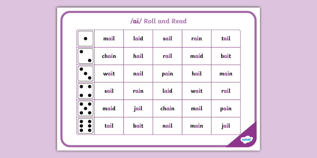 Phase 3 /ai/ Phoneme Roll and Read Mat - Twinkl - KS1