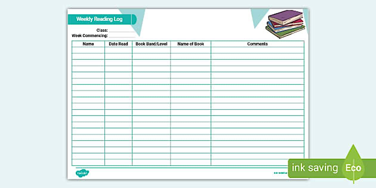 Editable Weekly Reading Record (teacher made) - Twinkl