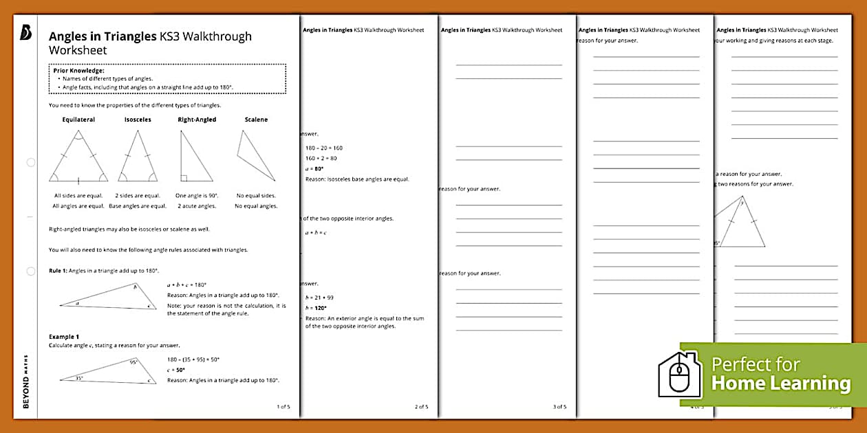 👉 Angles in Triangles KS3 Walkthrough Worksheet - Twinkl