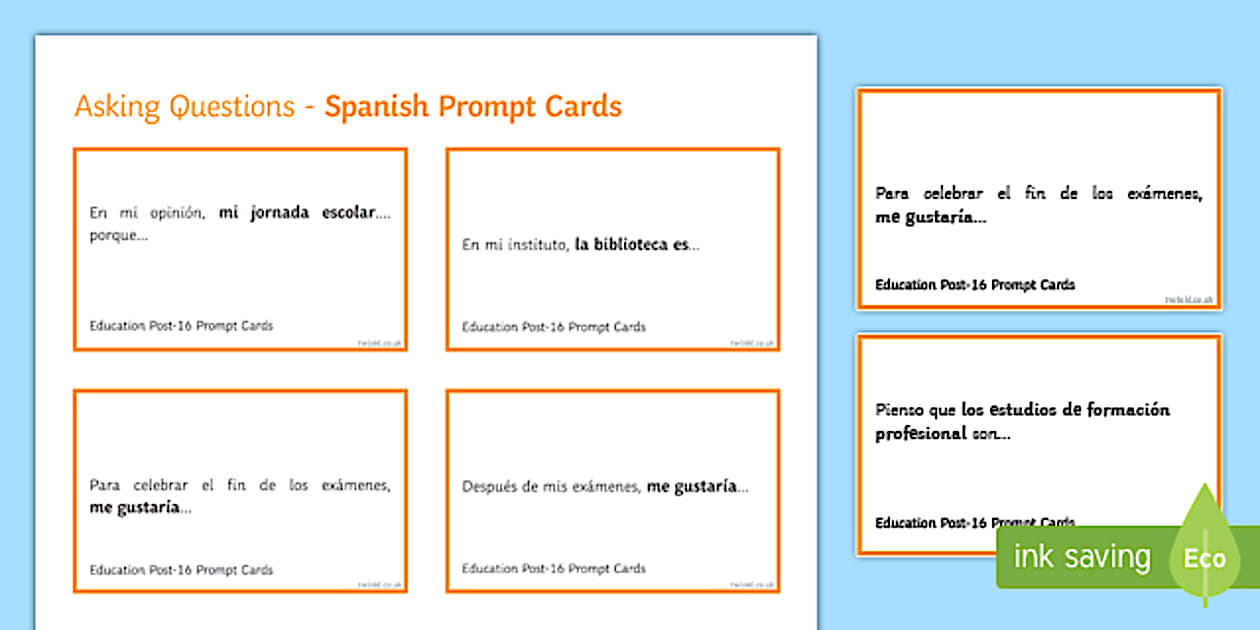 General Conversation Education Post 16 Question Prompt Cards Spanish