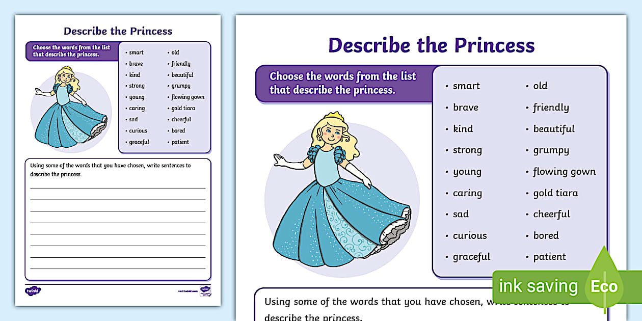 Describe the Princess Writing Activity, Princess - Twinkl
