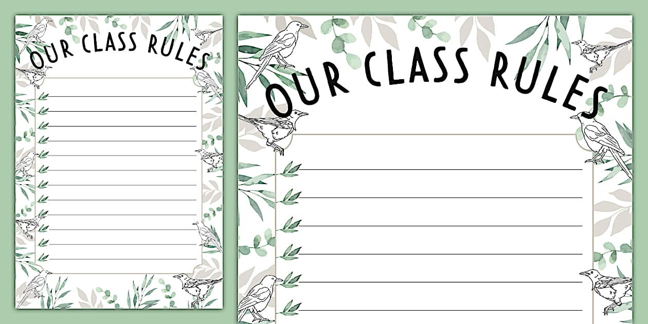 Muted Botanical Themed Magpie Our Class Rules Display Poster