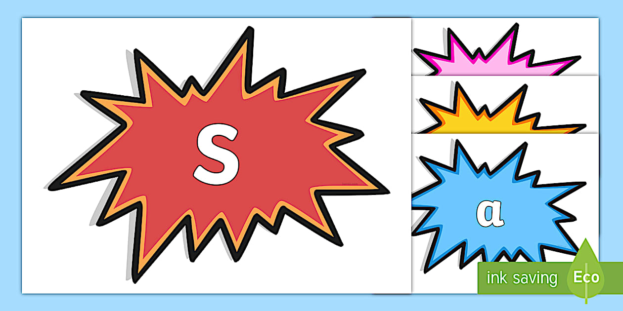 Cursive Phase 2 Sounds on Comic-Themed Cut-Outs - Twinkl