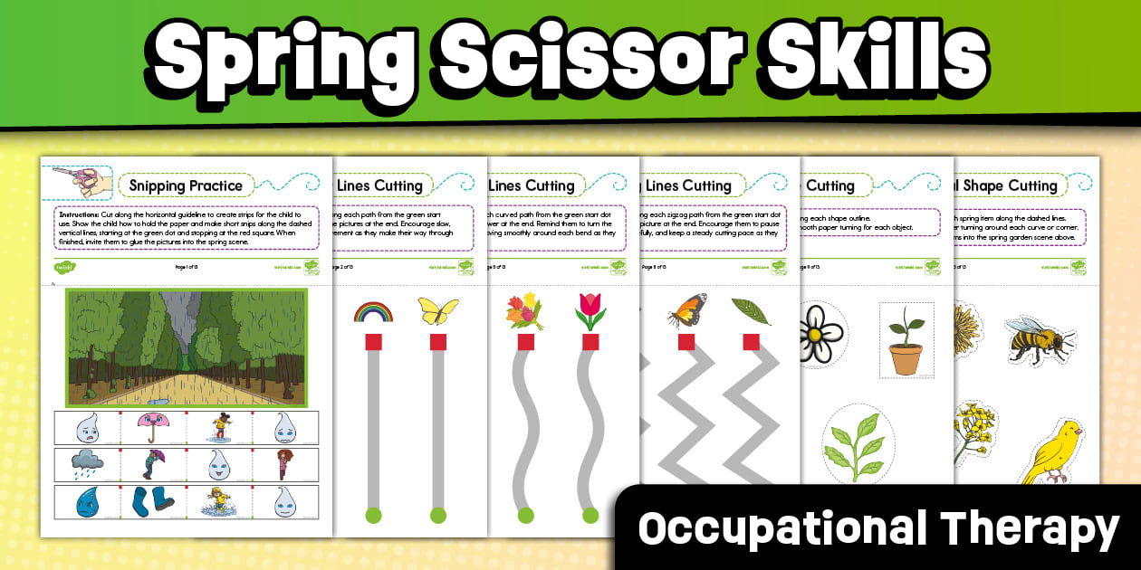 Spring-Themed Scissor Skills Worksheets for OT