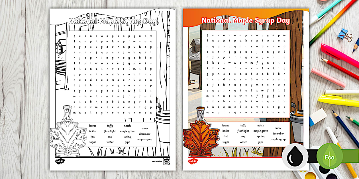 National Maple Syrup Day Word Search Junior (teacher made)