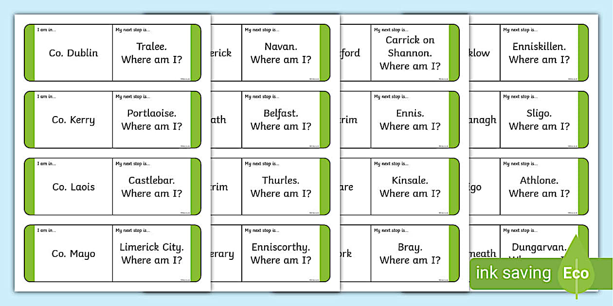 Counties and Towns of Ireland (Loop Card Game). - Twinkl