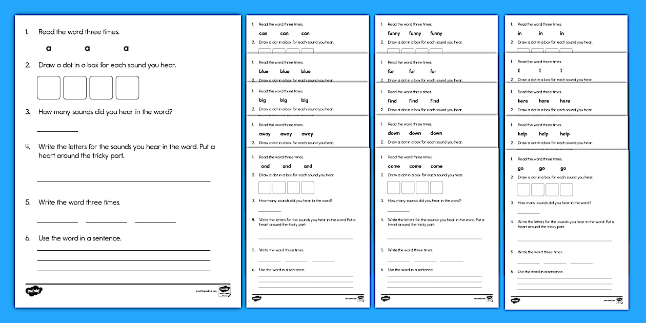 Heart Words Practice Sheets Pre-primer Set 1 (teacher made)