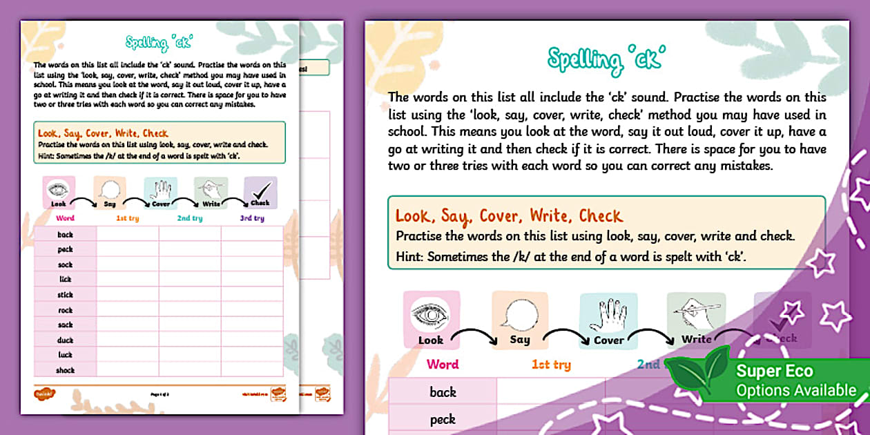Spelling: 'ck' Words Activity Sheet (Ages 5 - 6)