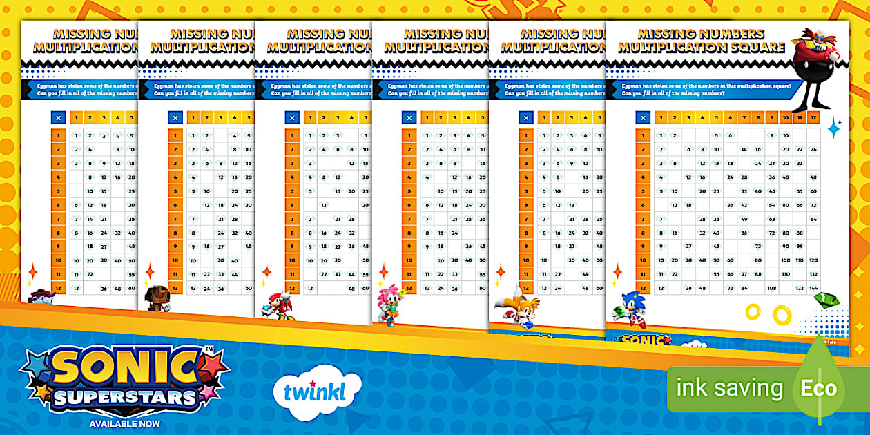 FREE! - 👉 Sonic: Missing Numbers Multiplication Square Activity Sheet