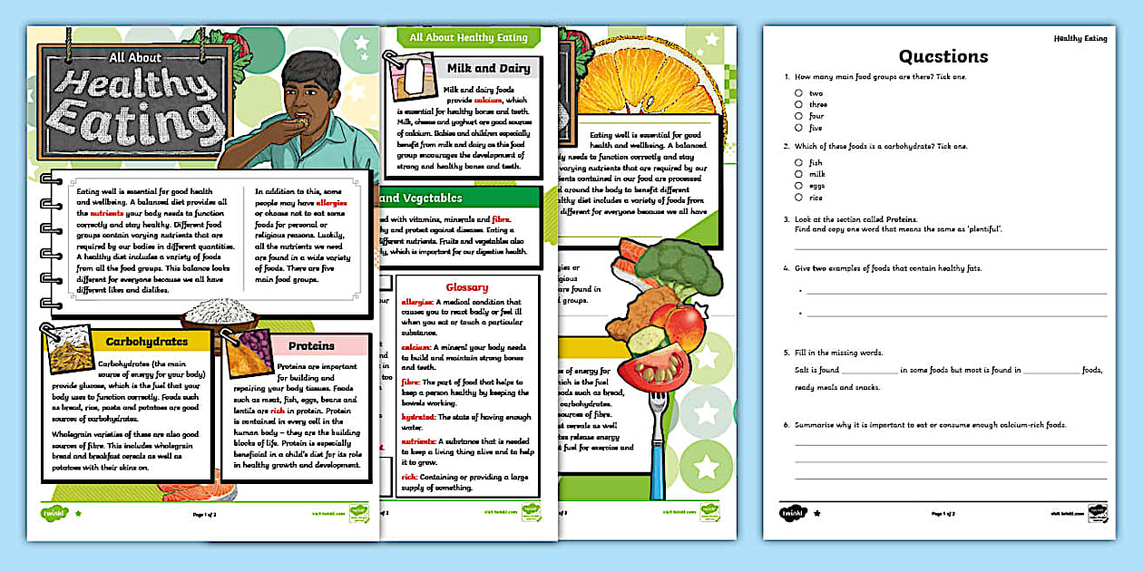 UKS2 All About Healthy Eating Reading Comprehension Activity