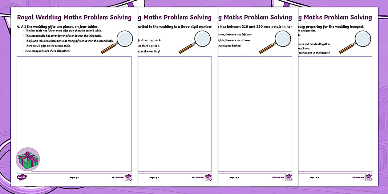 Black and White KS2 Maths Royal Wedding Problem Solving Worksheets