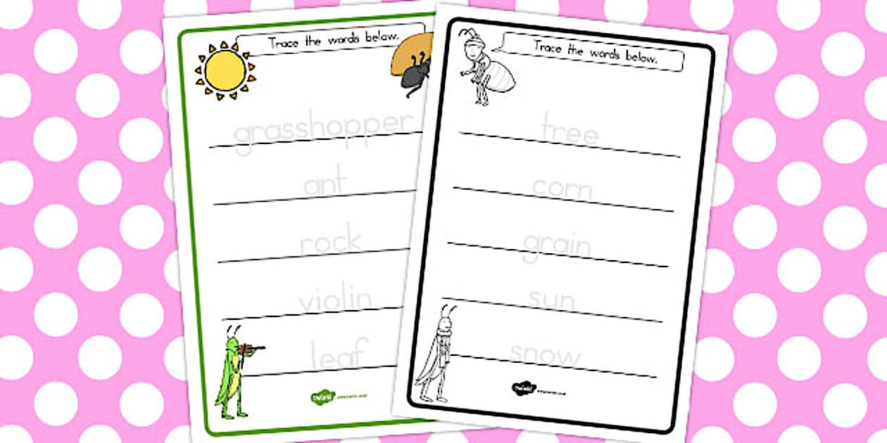 The Ant and the Grasshopper Trace the Words Worksheets - tracing