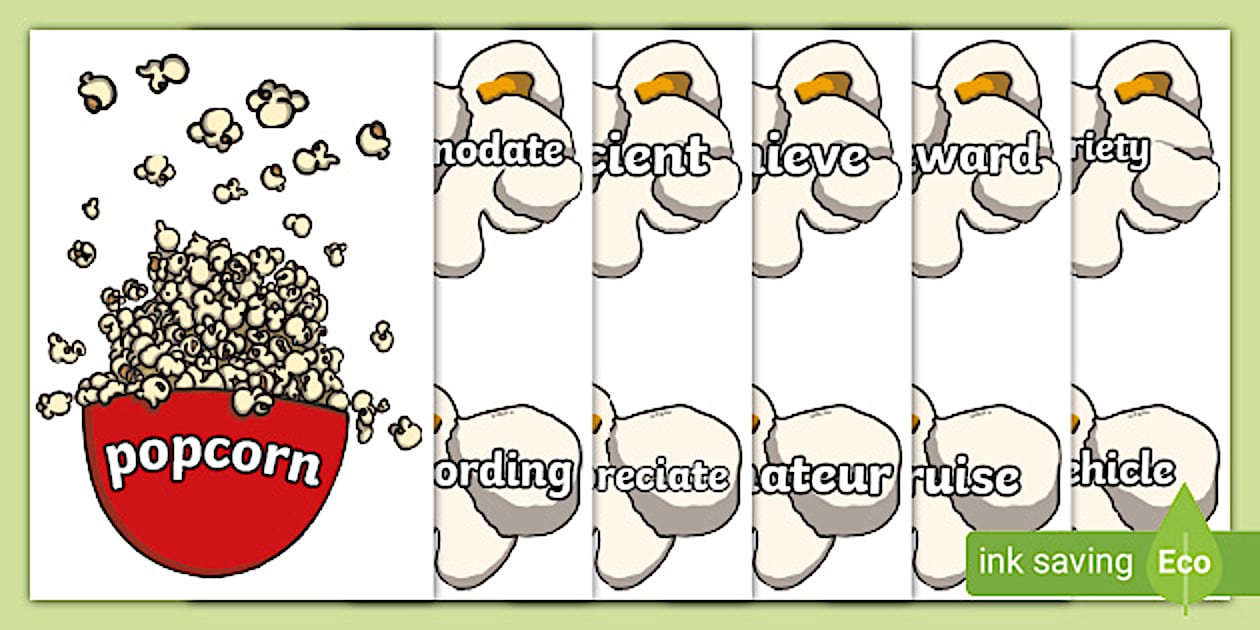 Year 5 and Year 6 Statutory Spellings on Popcorn Cut-Outs