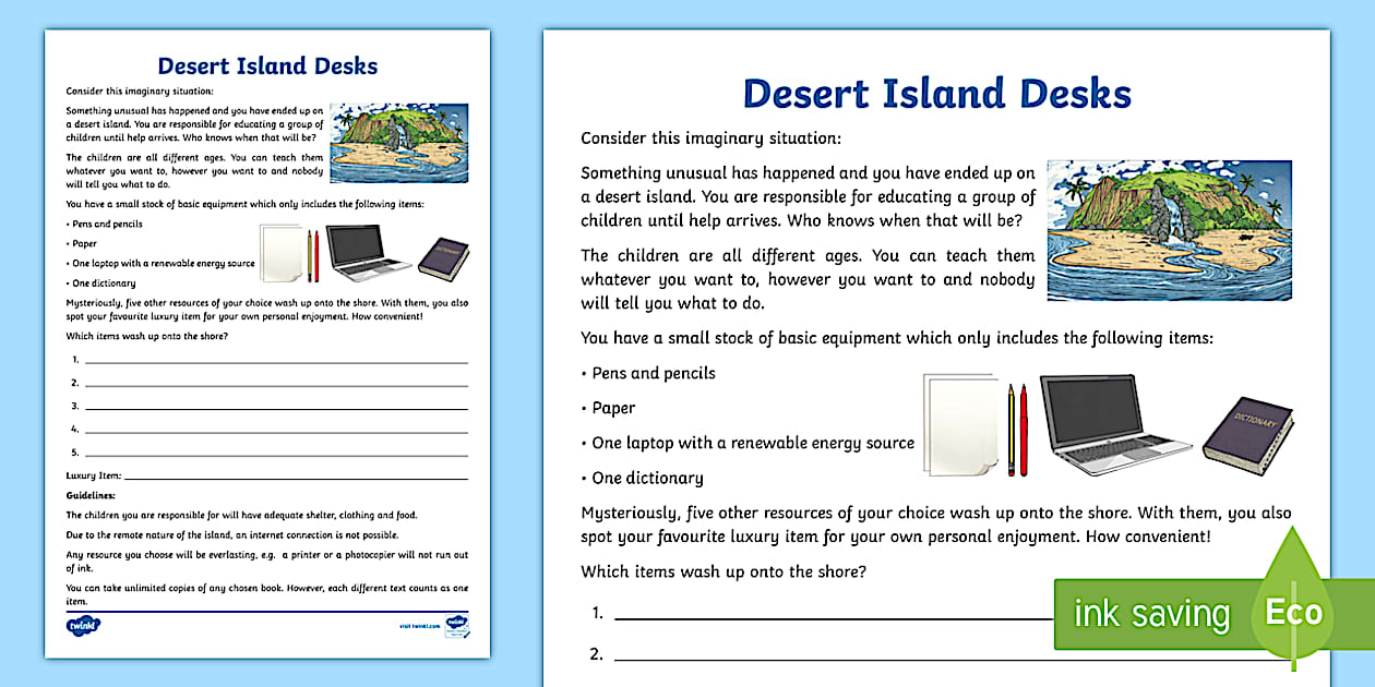 Desert Island Desks Worksheet / Worksheet (teacher made)
