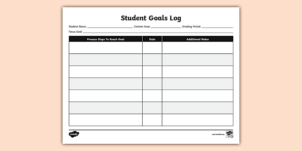 Student Goals Log for 6th-8th (teacher made) - Twinkl
