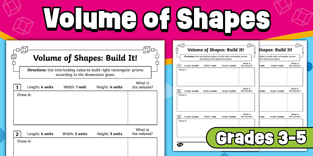 Volume of Shapes: Build It! Worksheet for 3rd-5th Grade