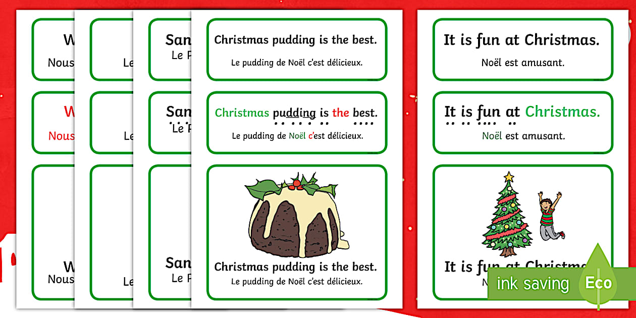 Christmas Simple Sentence Cards English/French - Twinkl