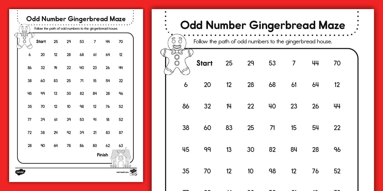 Second Grade Odd Number Gingerbread Maze (teacher made)